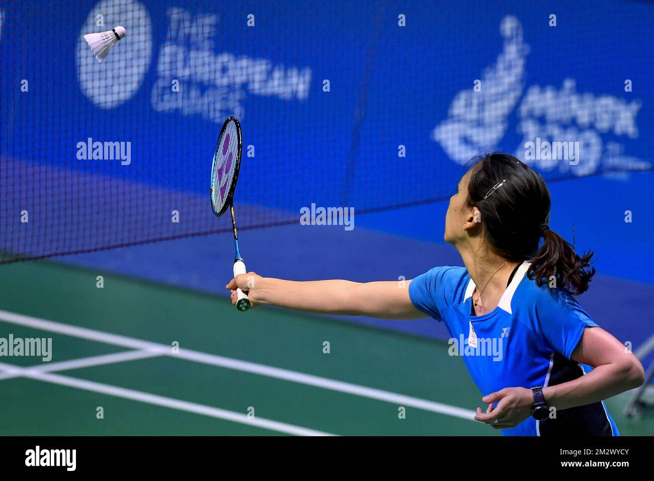 Belgian Lianne Tan pictured in action during the group stage badminton ...