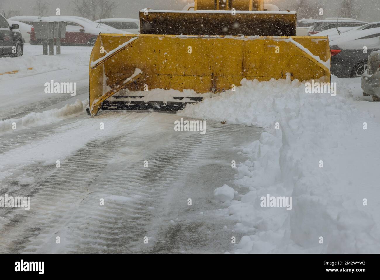 Winter snowstorm with snow blizzards causing of snow to be cleaned up ...