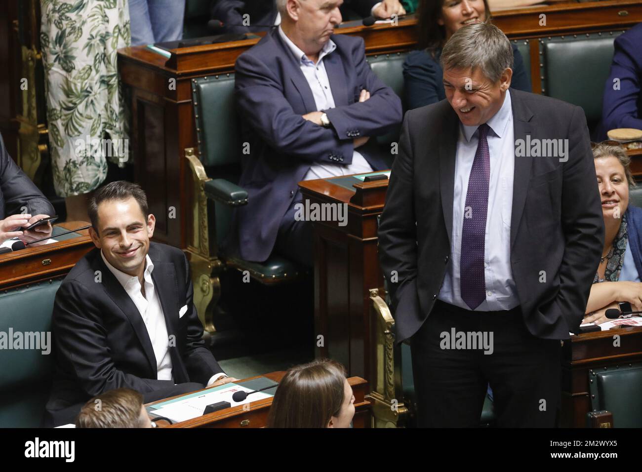 Vlaams Belang's Tom Van Grieken and N-VA's Jan Jambon pictured during a ...