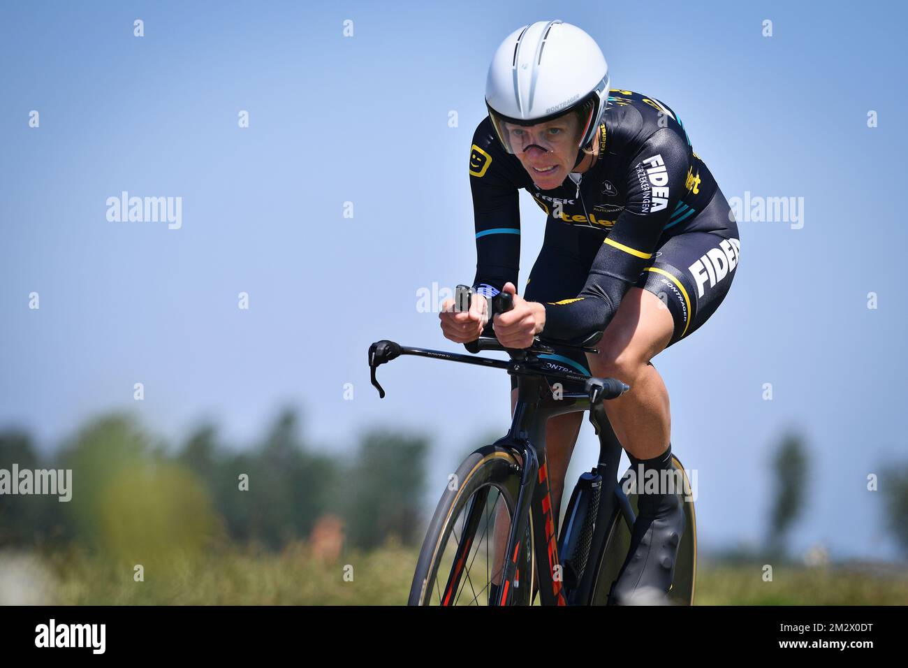 Belgian Ellen Van Loy pictured in action during the women's elite time trial race of 26 km at ...