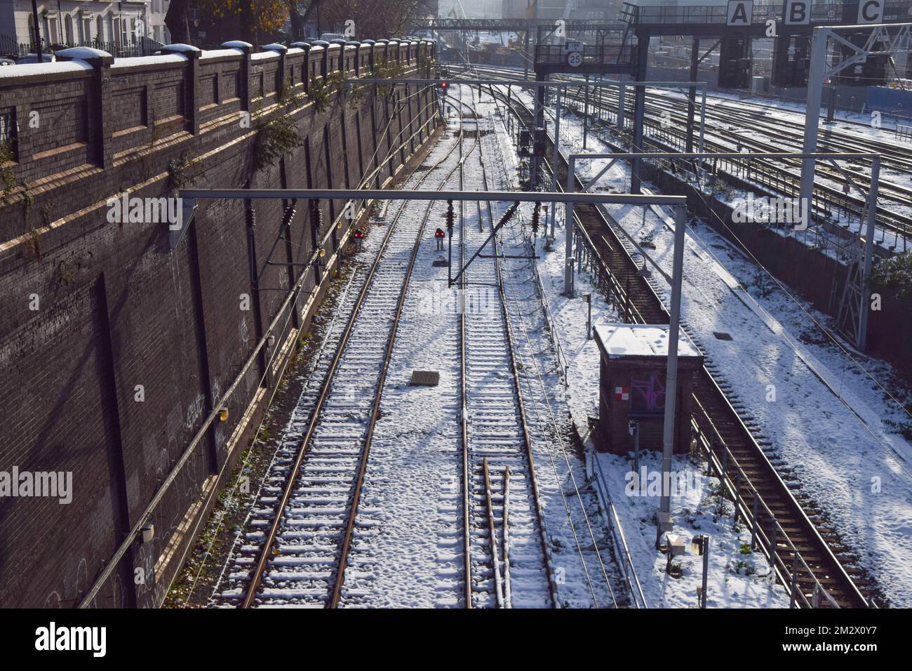 London, UK. 14th December 2022. Empty train tracks in Camden are ...