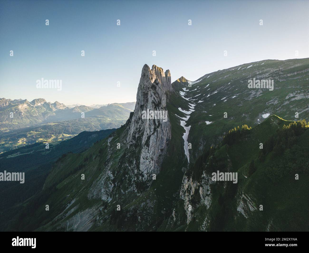 The spectacular rock formation Saxer Lucke in the Appenzell region of ...