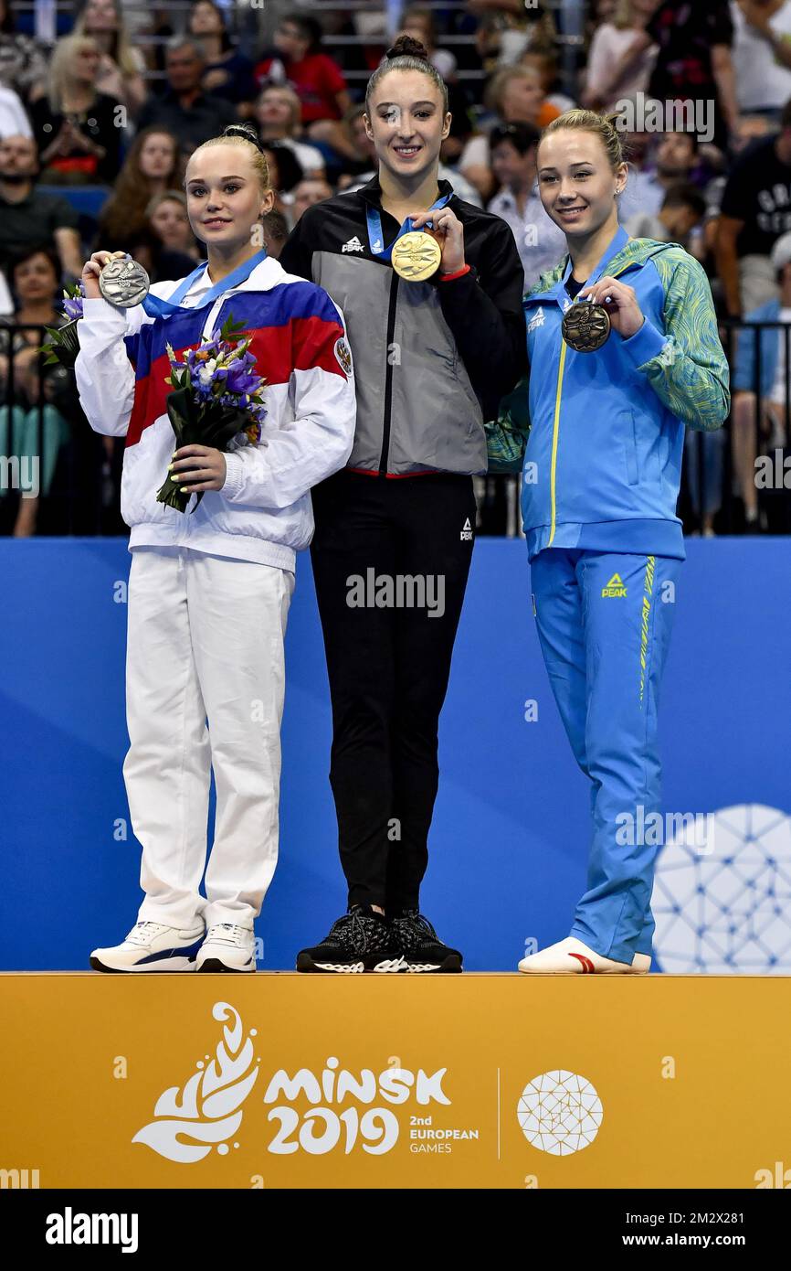 Russian Angelina Melnikova, winner of the silver medal, Belgian gymnast ...