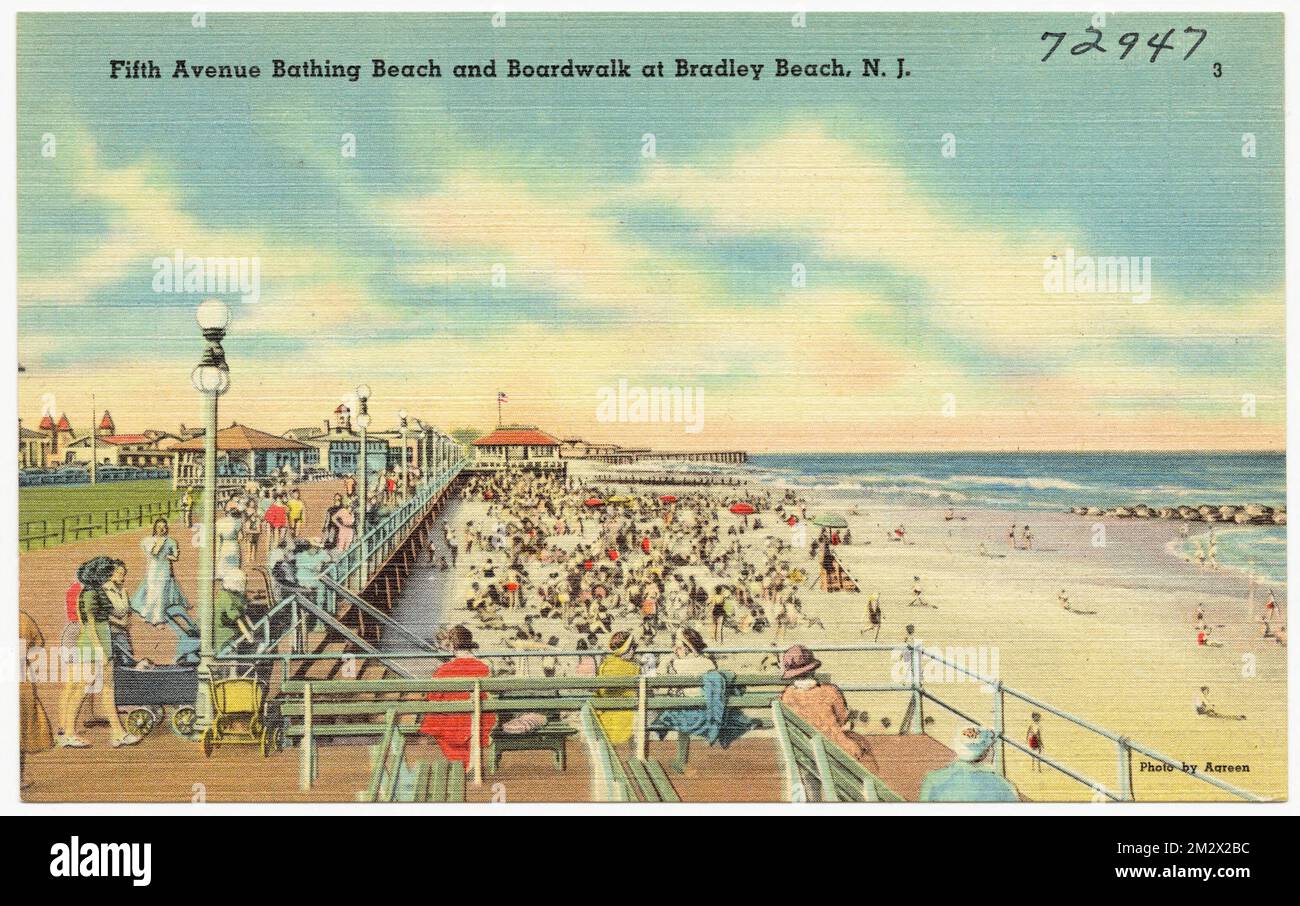 Fifth Avenue bathing beach and boardwalk at Bradley Beach, N. J ...