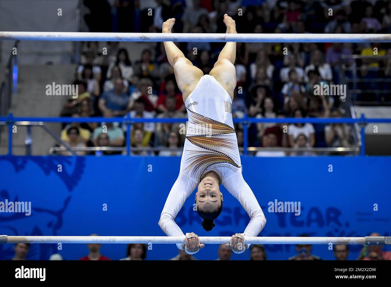 Belgian gymnast Nina Derwael pictured in action during the uneven bars ...