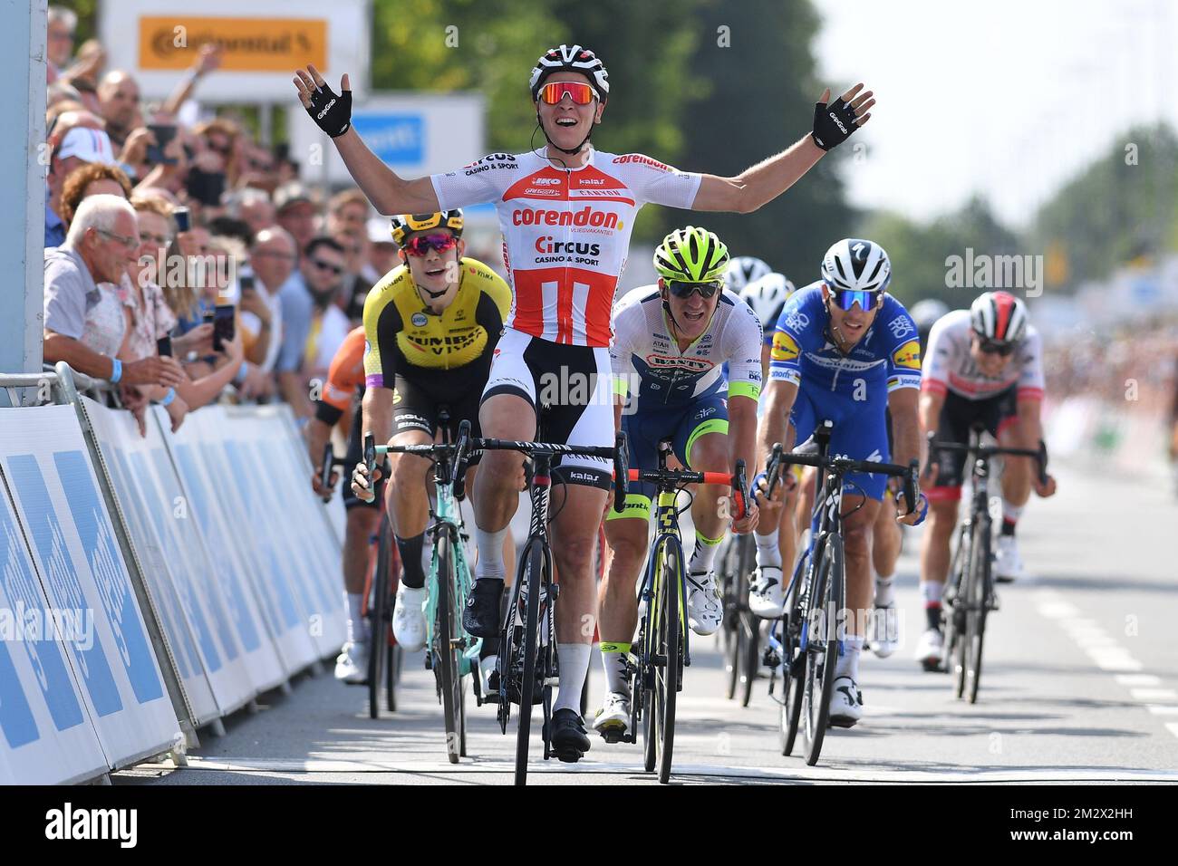 Belgian Tim Merlier of Corendon-Circus celebrates as he wins the mass ...