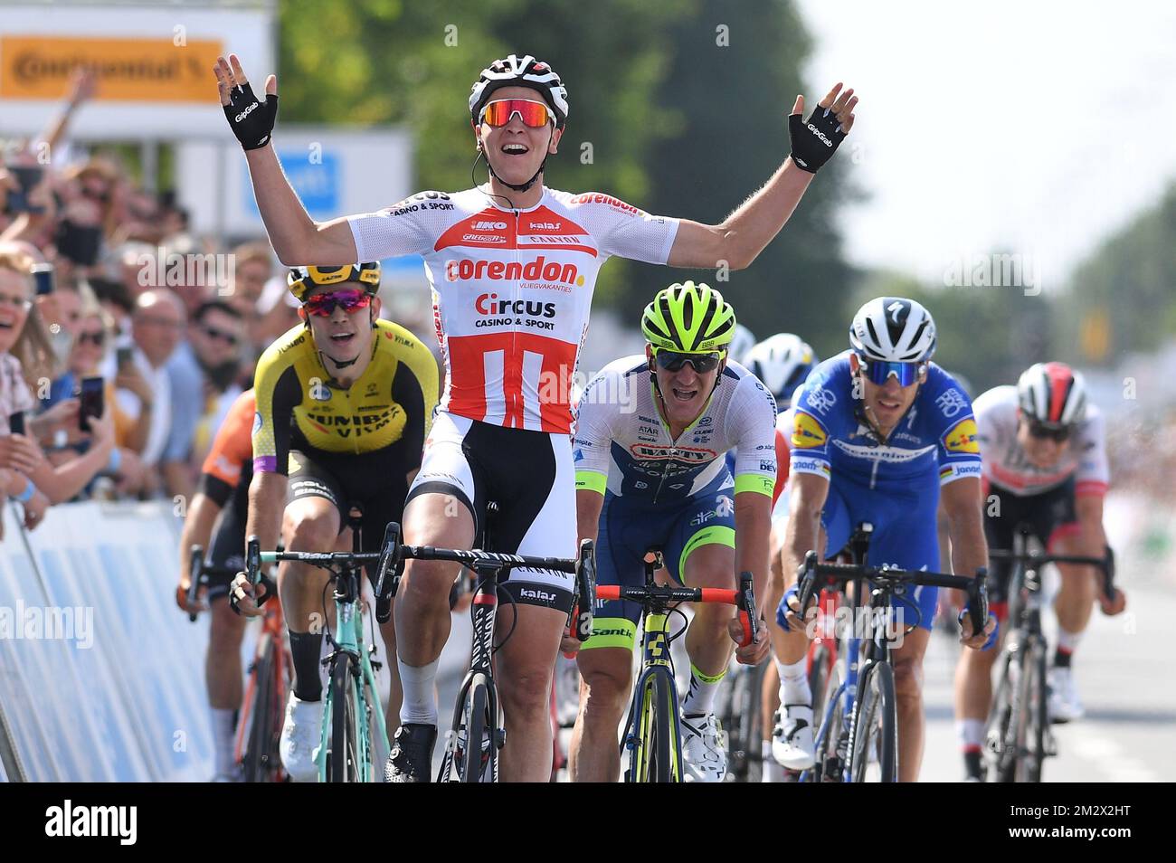 Belgian Tim Merlier of Corendon-Circus celebrates as he wins the mass ...