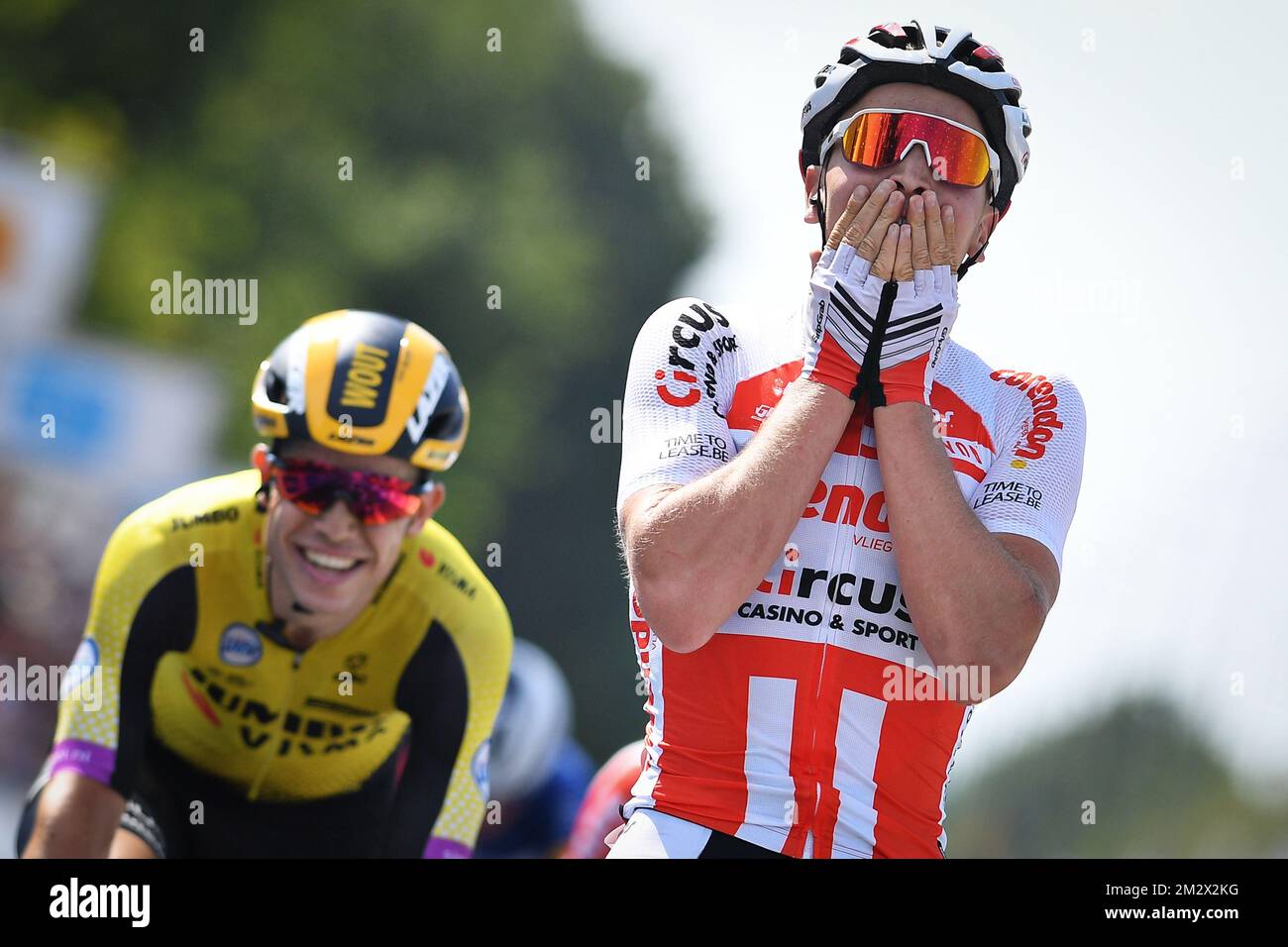 Belgian Tim Merlier of Corendon-Circus celebrates as he crosses the ...