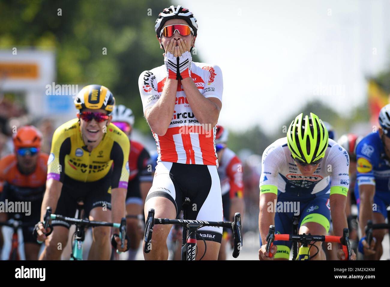Belgian Tim Merlier of Corendon-Circus celebrates as he crosses the ...
