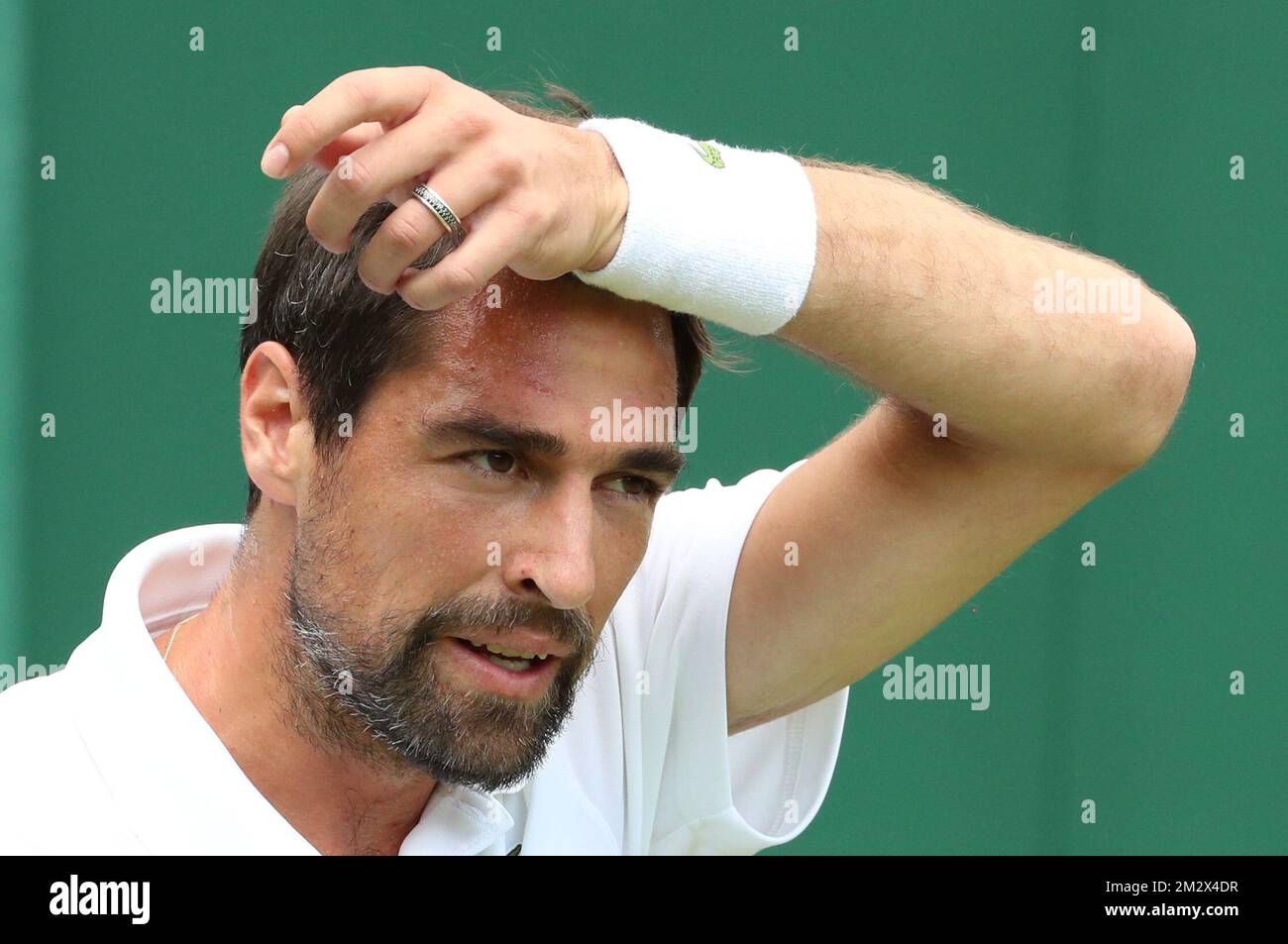 French Jeremy Chardy reacts during the game between French Jeremy ...