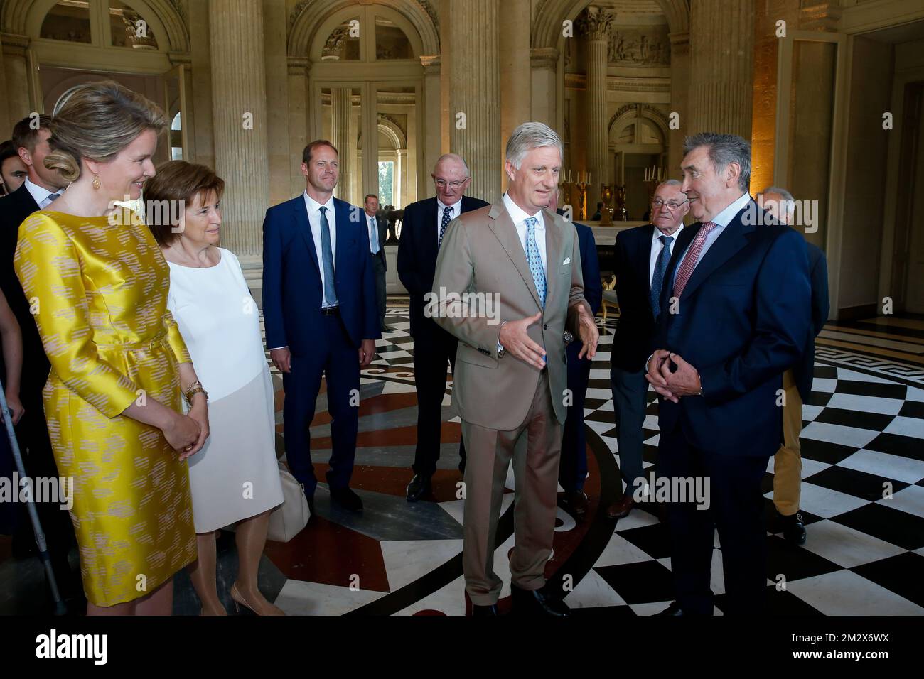 Queen Mathilde of Belgium (L), Merckx's wife Claudine, King Philippe ...