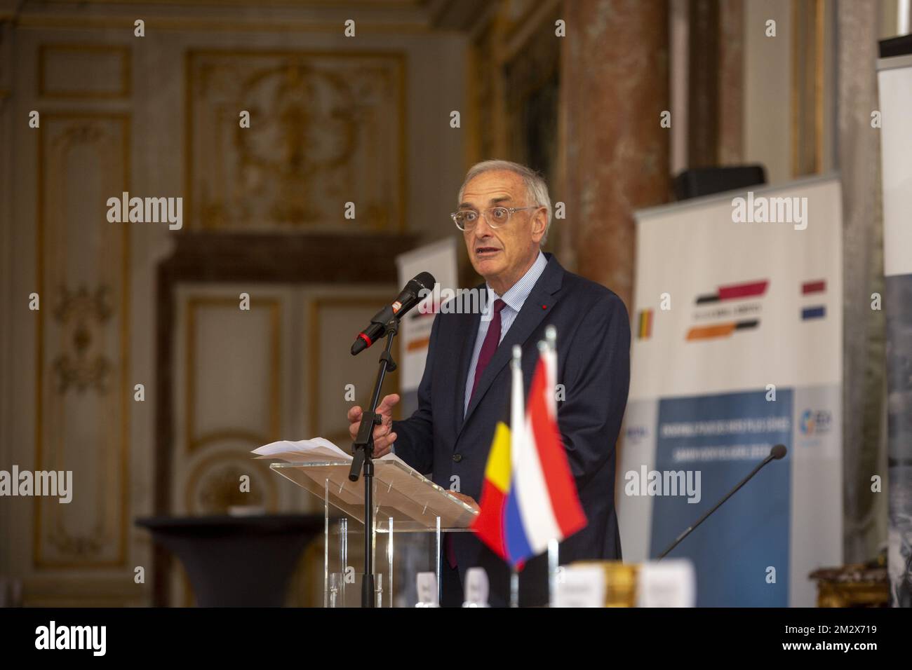 Naval Group CEO Herve Guillou delivers a speech, during the signing of ...