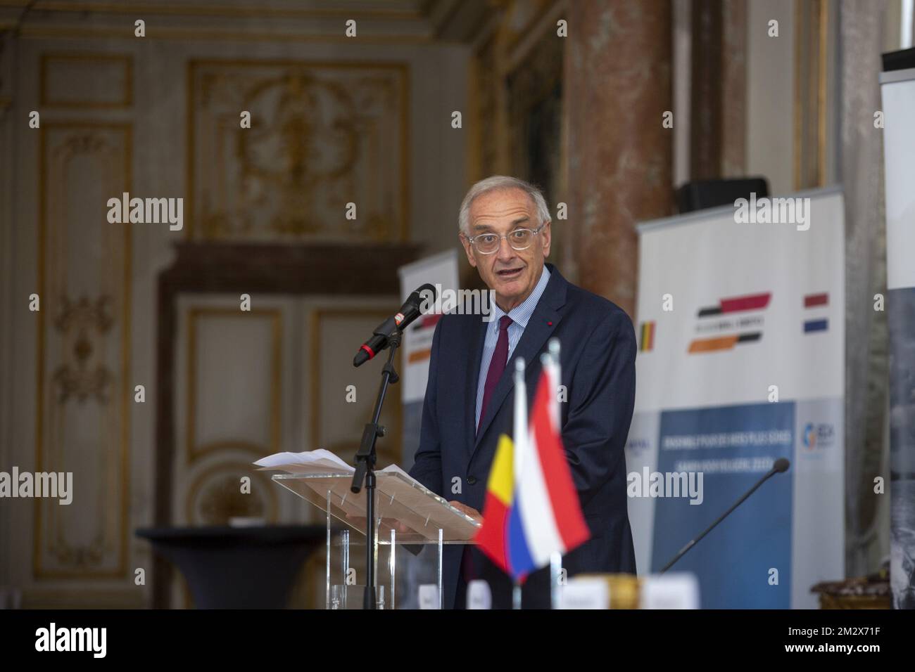 Naval Group CEO Herve Guillou delivers a speech, during the signing of ...