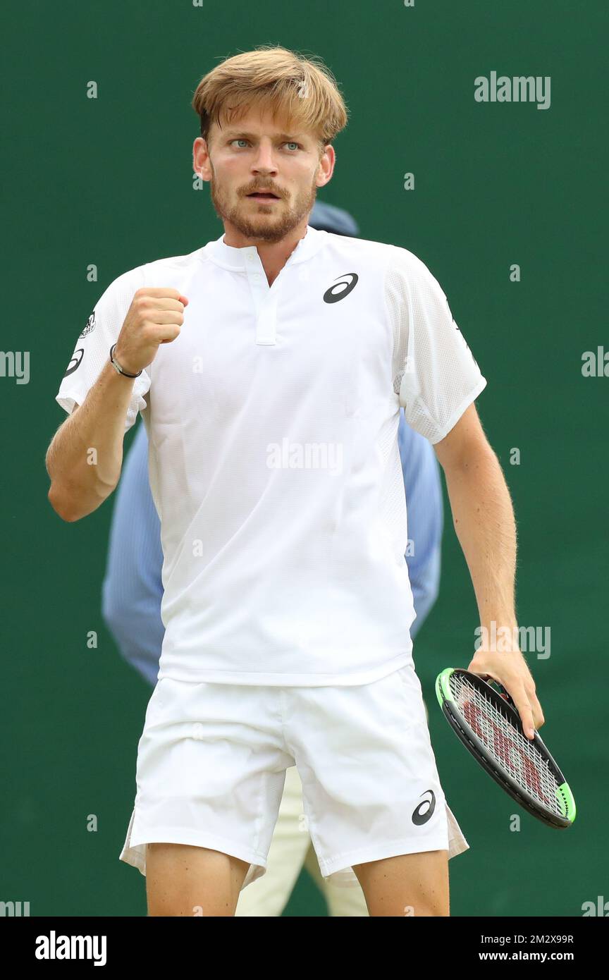 Belgian David Goffin pumps his fist during a tennis match between ...