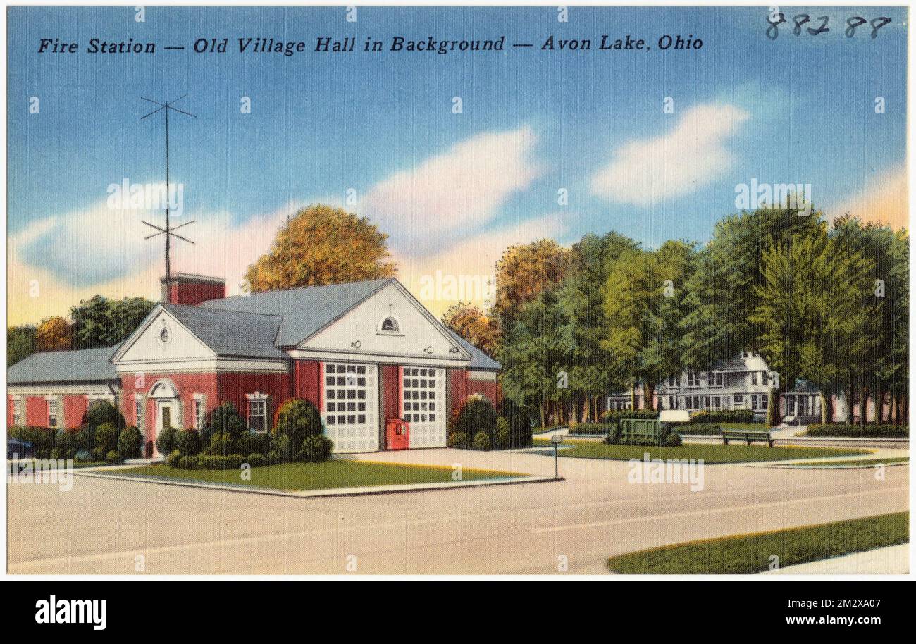 Fire station -- Old Village Hall in background -- Avon Lake, Ohio ...