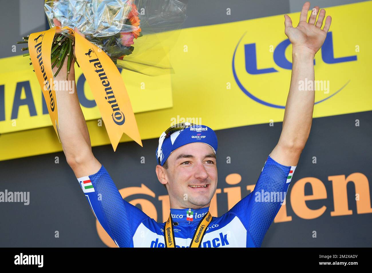 Italian Elia Viviani of Deceuninck - Quick-Step celebrates on the ...