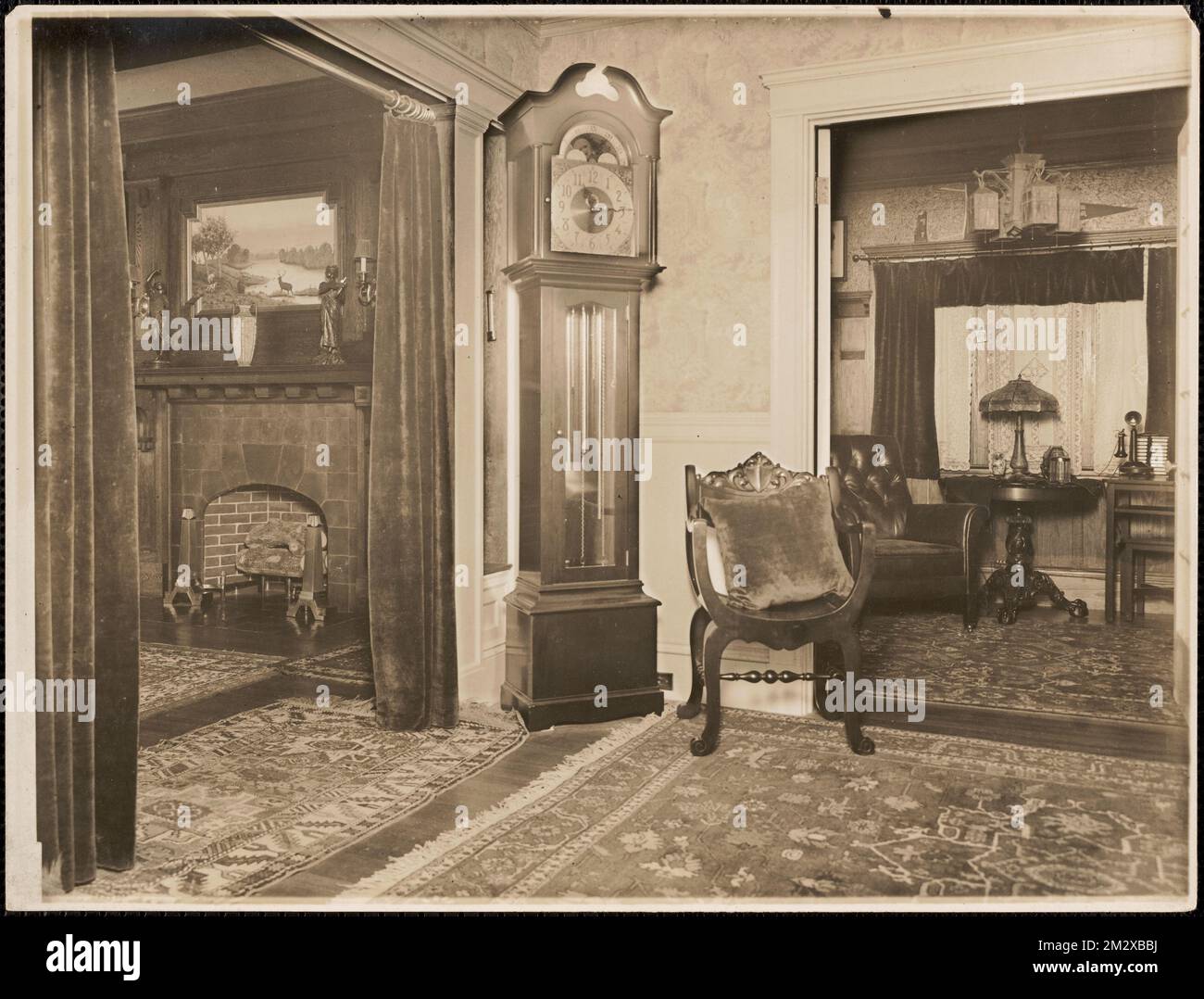 Fireplace, grandfather clock, and chair , Fireplaces, Longcase clocks ...