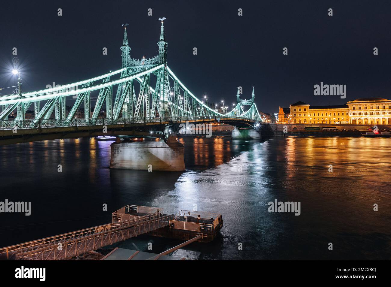 budapest night bridge of freedom Stock Photo - Alamy