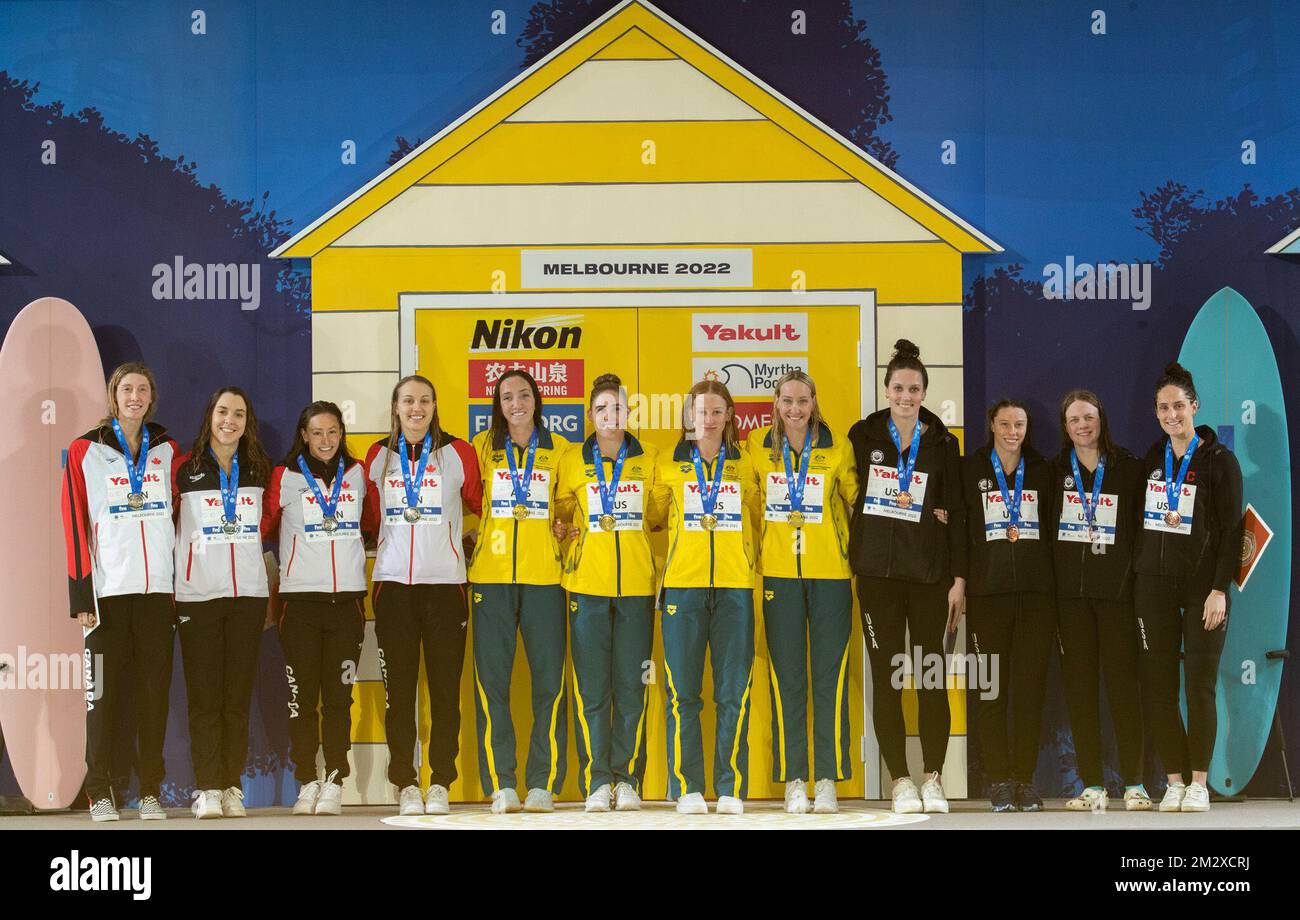 Melbourne, Australia. 14th Dec, 2022. Gold medalists Team Australia (C), silver medalists Team ...