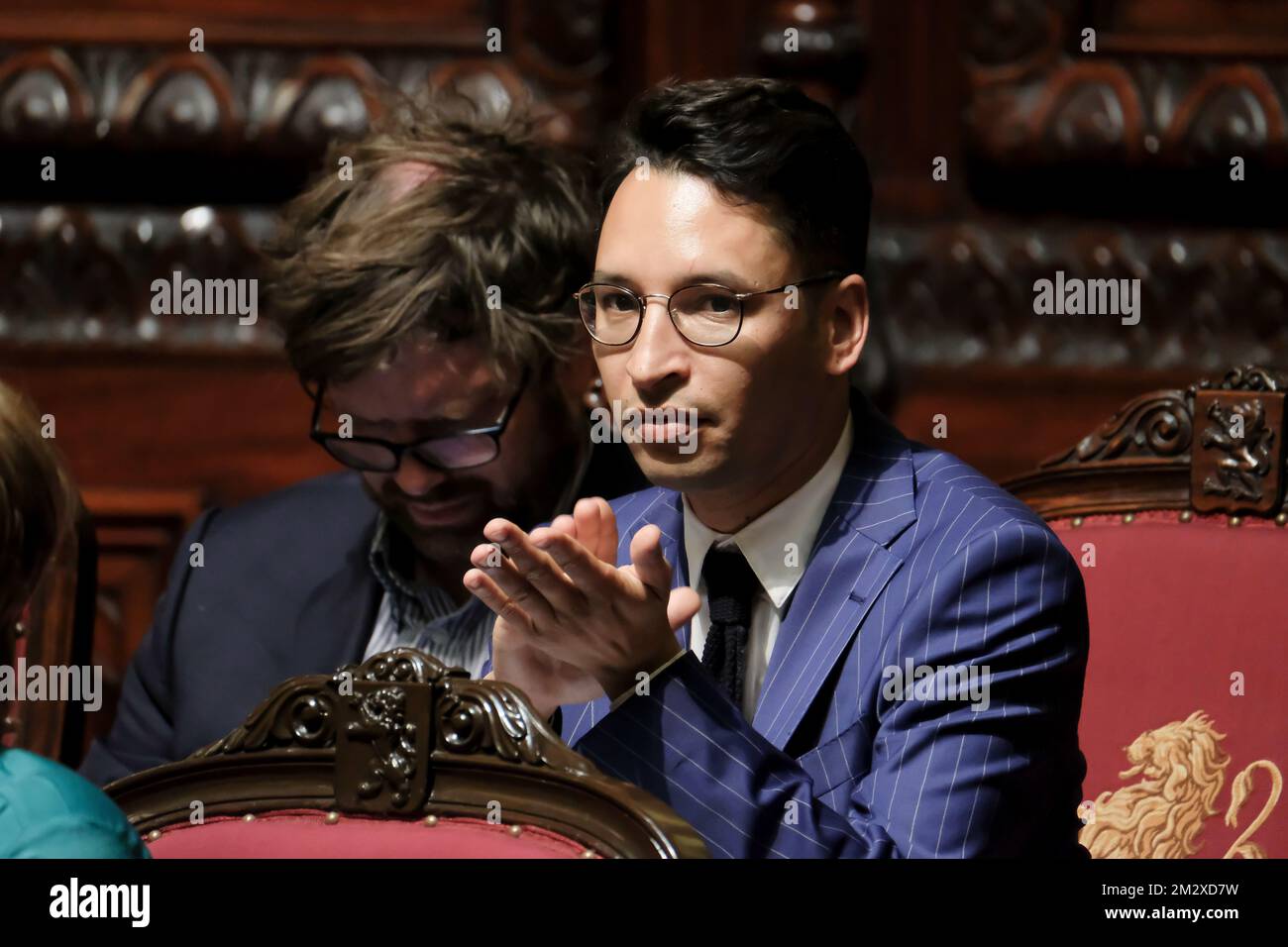 Groen's senator Fourat Ben Chikha pictured during the oath ceremony for ...