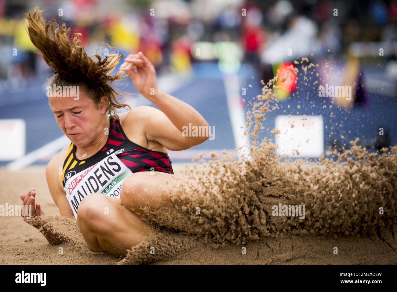 Athlete Hanne Maudens pictured in action during the long jump event of ...