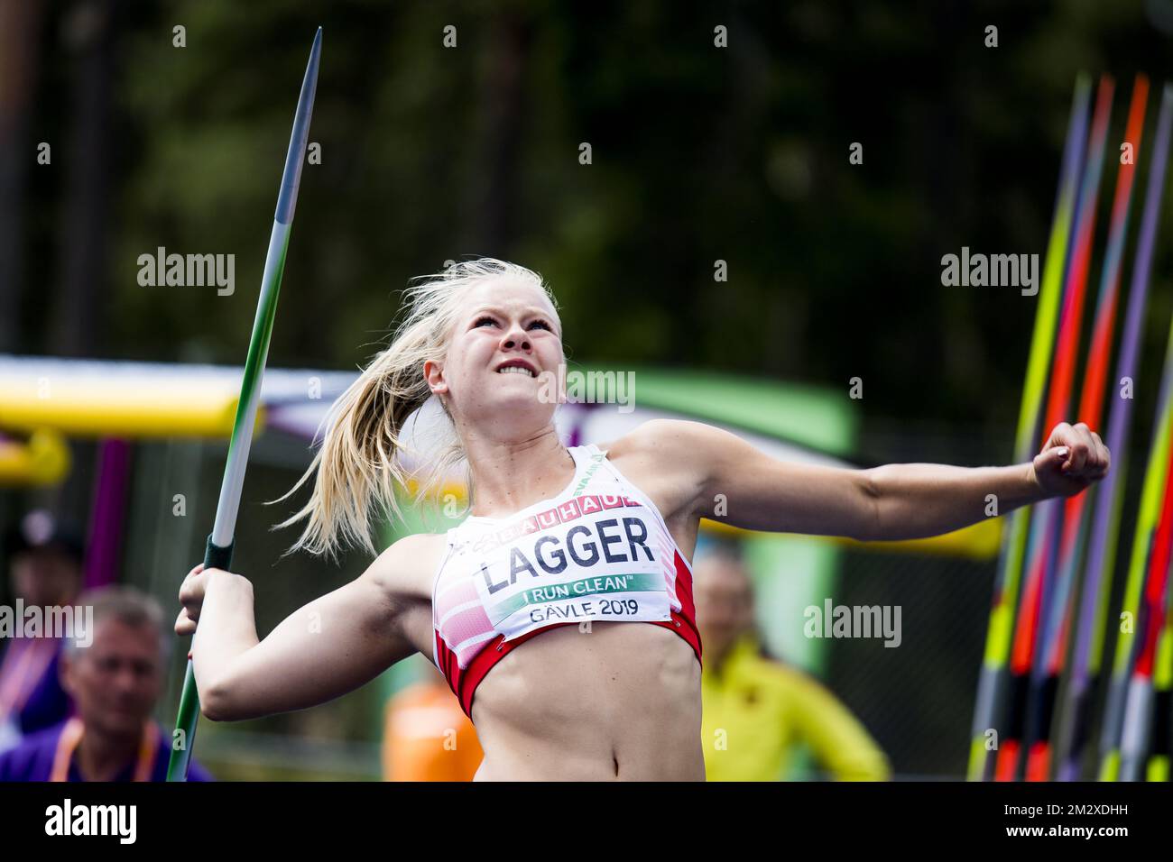Sarah Lagger pictured in action during the javelin throw of the women's ...