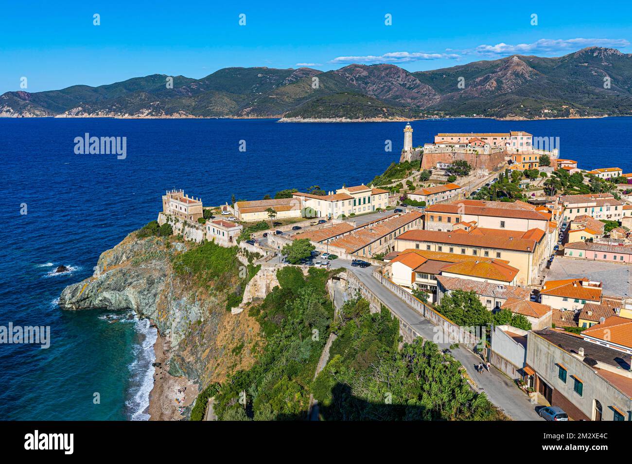View from Forte Falcone to Portoferraio with the Fortezze Medici and ...