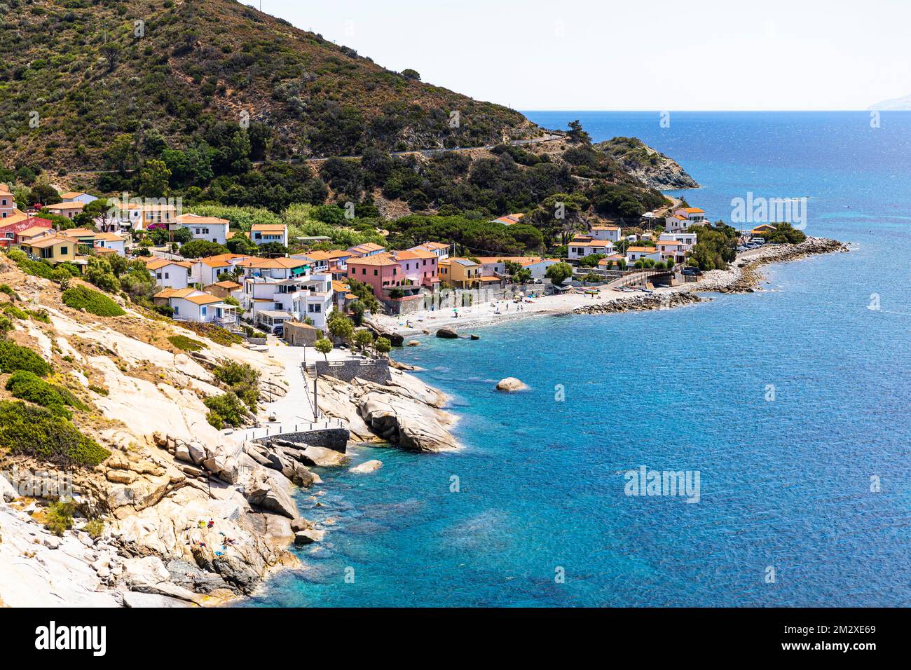 The village of Pomonte on the west coast of Elba, Tuscan Archipelago ...