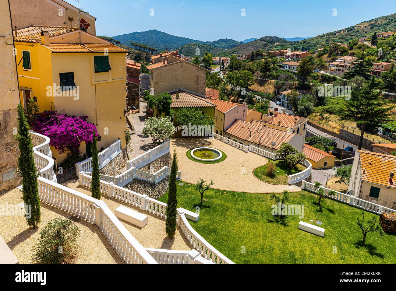 Small park in the centre of Rio nell Elba, Elba, Tuscan Archipelago ...