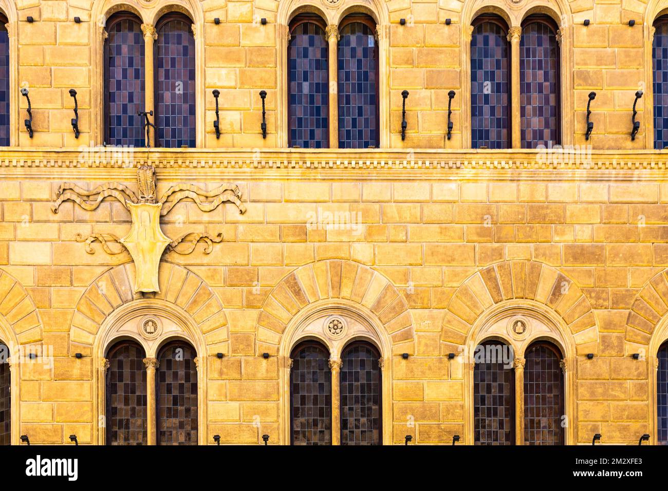 Historic facade of the Monte dei Paschi di Siena bank, Siena, Tuscany ...