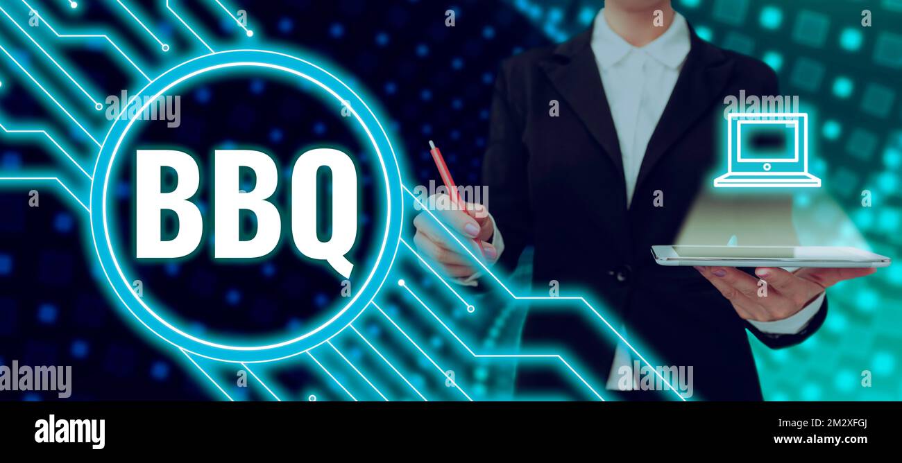 Hand writing sign Bbq. Business showcase usually done outdoors by ...