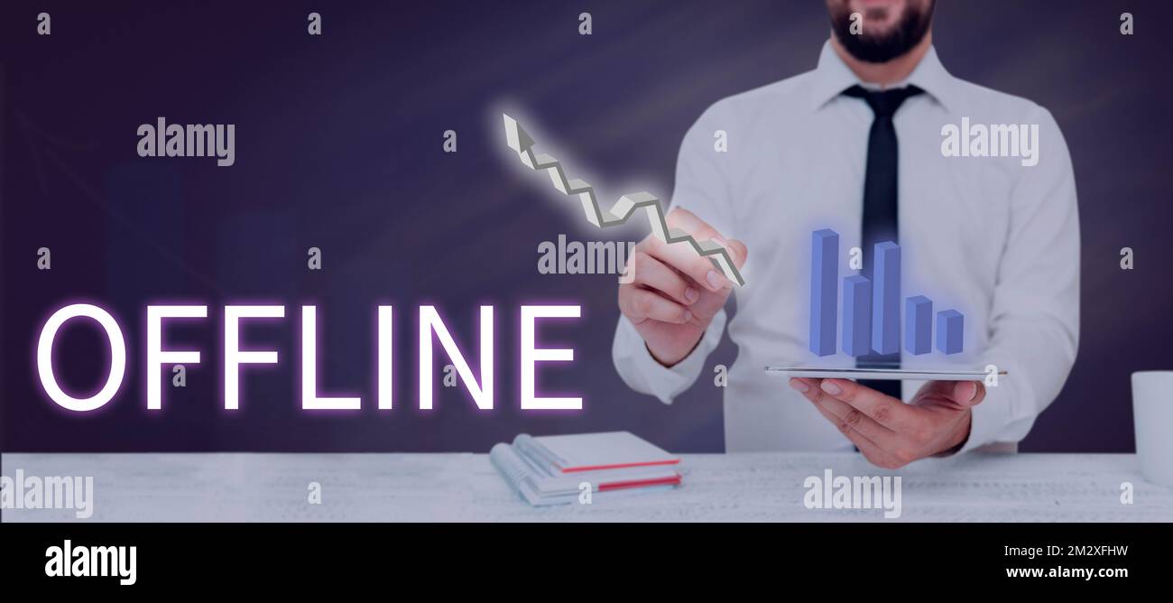 Writing displaying text Offline. Conceptual photo Not having directly ...