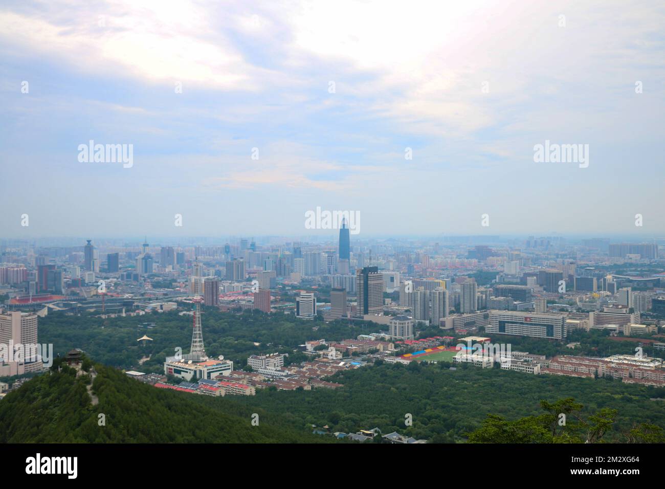 The aerial view of Jinan city buildings under the morning skyline Stock ...