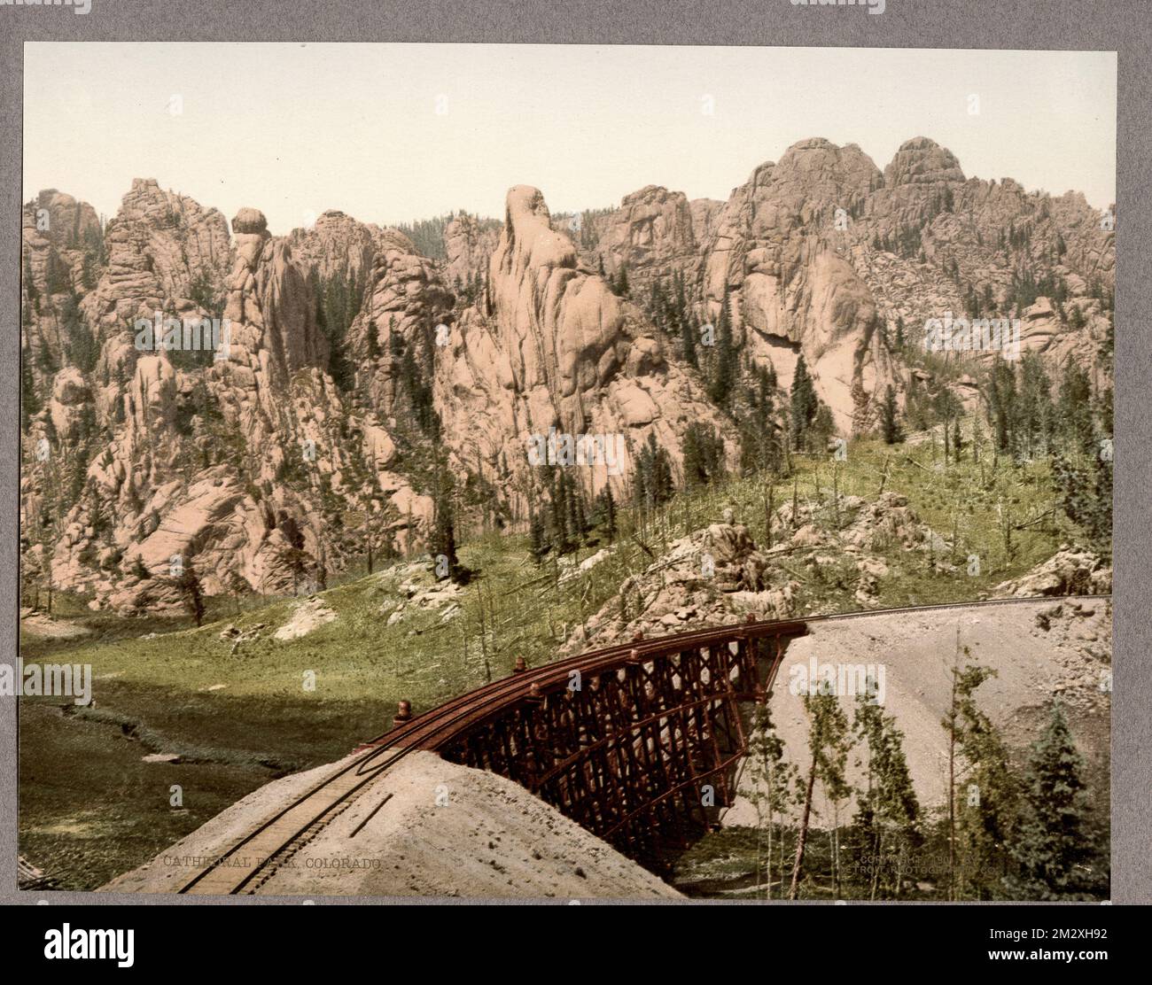 Vintage photo: USA Cathedral Park, railroad bridge, Colorado photochrom ...