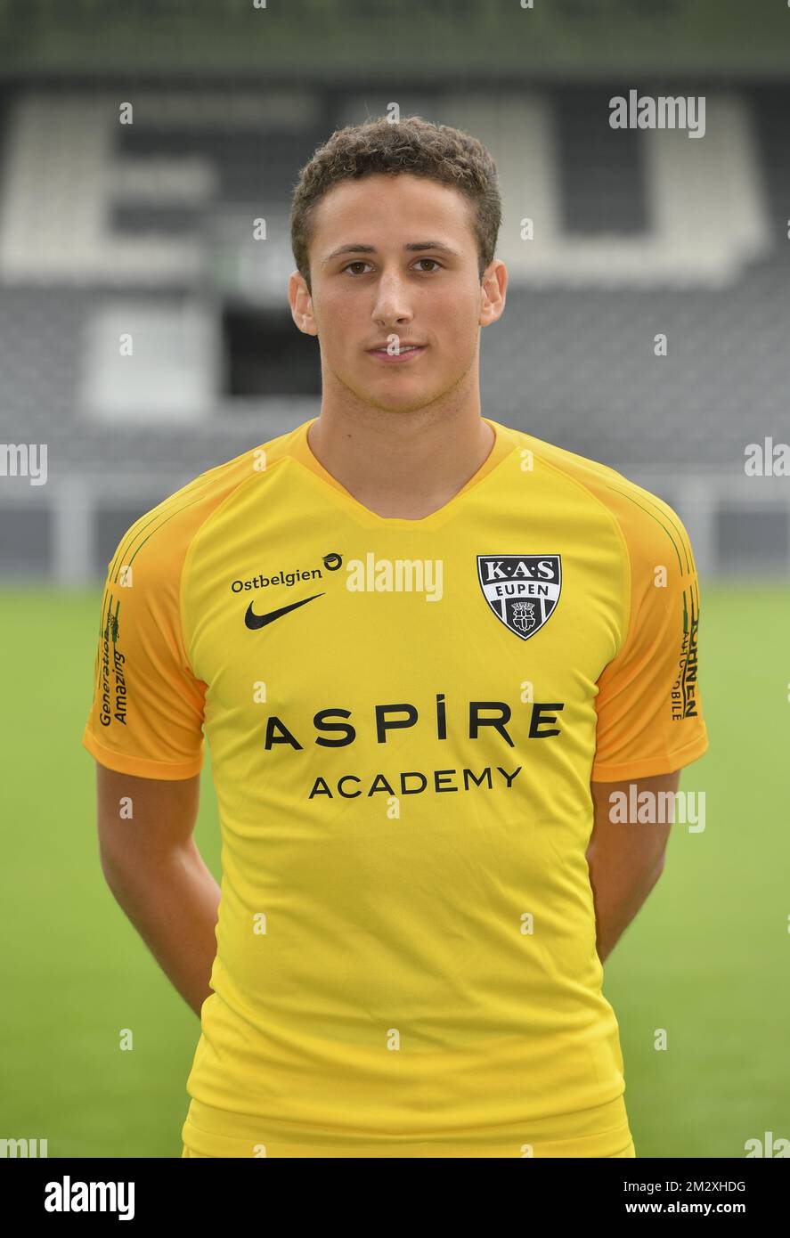 Eupen's goalkeeper Romain Matthys poses for photographer, at the 2019 ...