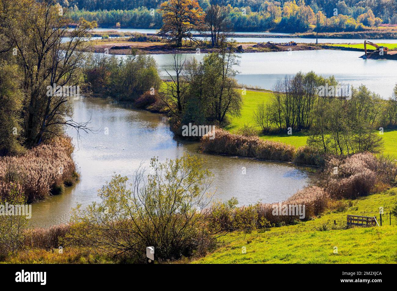 Autumn lake landscape with gravel extraction near Waltenhofen-Eggen ...