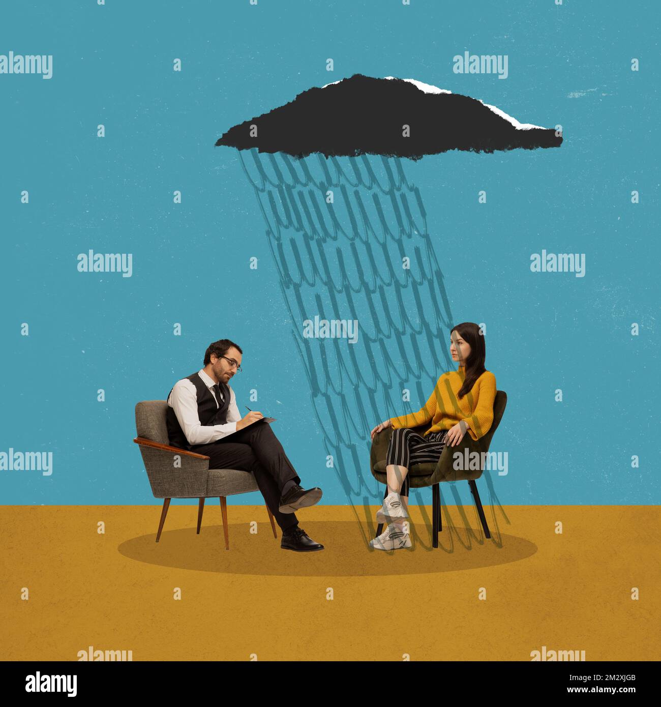 At psychologist's office. Two people, psychologist therapist and ...