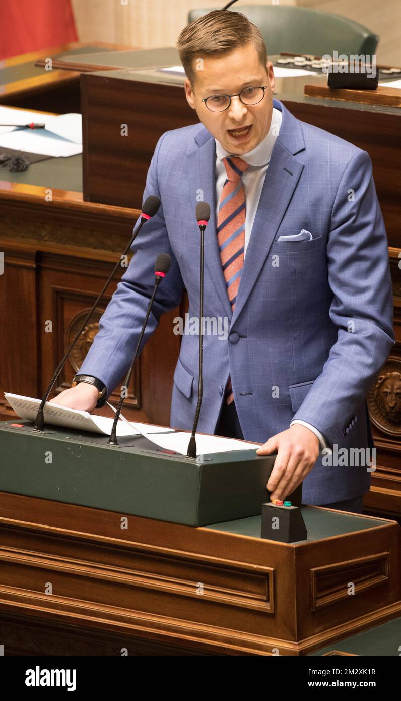 Vlaams Belang's Wouter Vermeersch pictured during a plenary session of ...