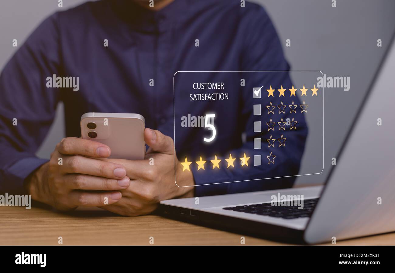 Customer review satisfaction feedback survey concept, User give rating to service experience on ...