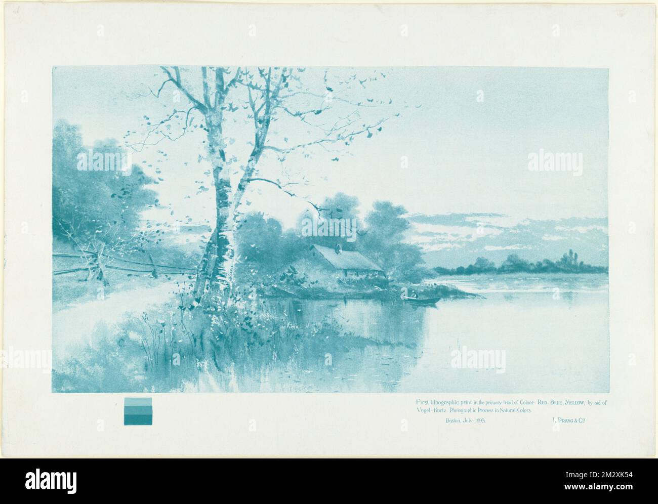 First lithographic print in the primary triad of colors (blue) , Houses ...