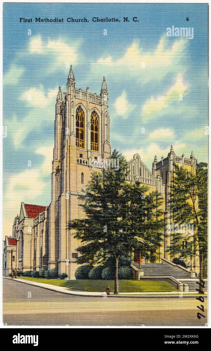 First Methodist Church, Charlotte, N. C. , Churches, Tichnor Brothers Collection, postcards of ...