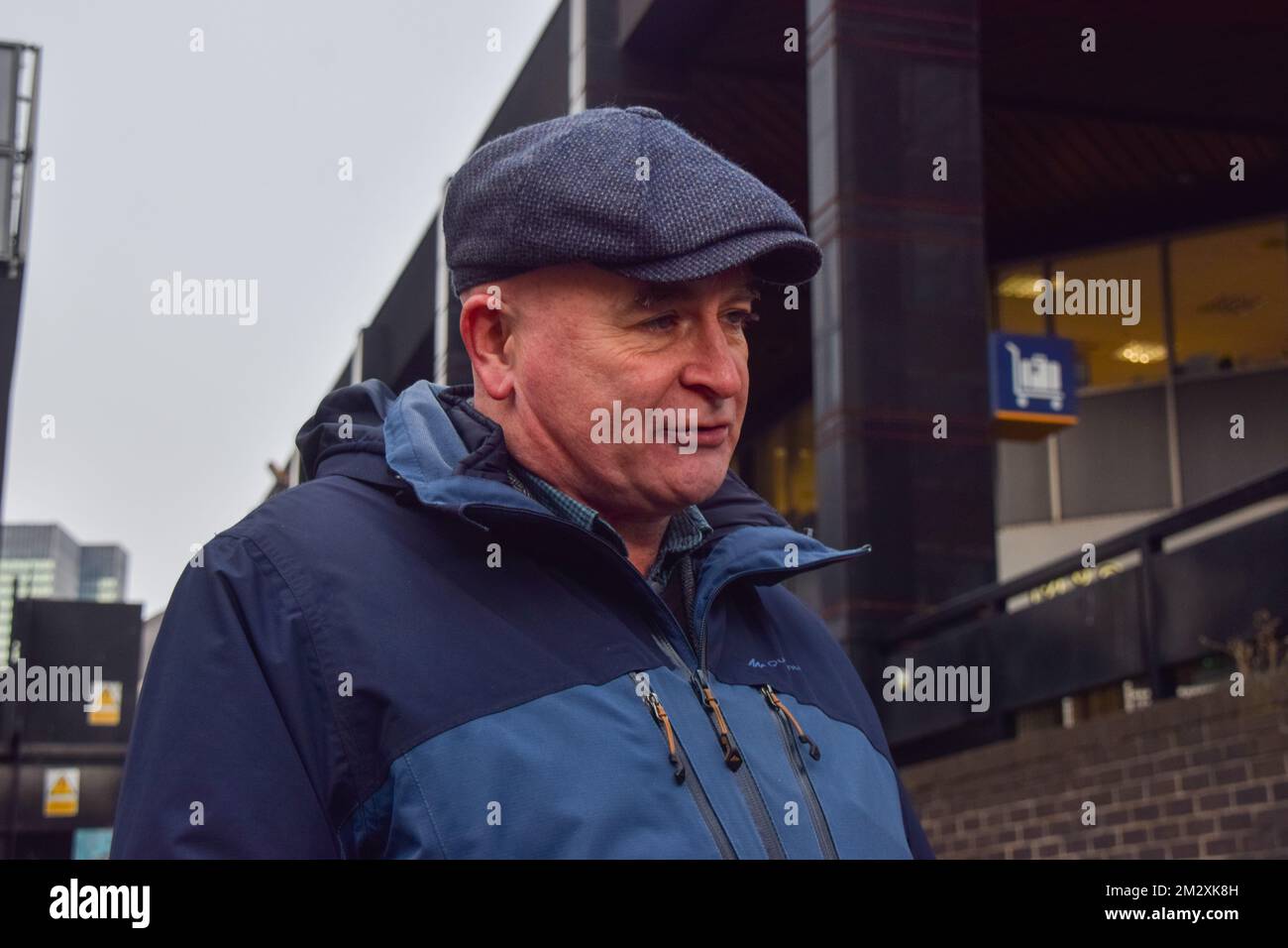 London, UK. 13th December 2022. RMT General Secretary Mick Lynch speaks ...