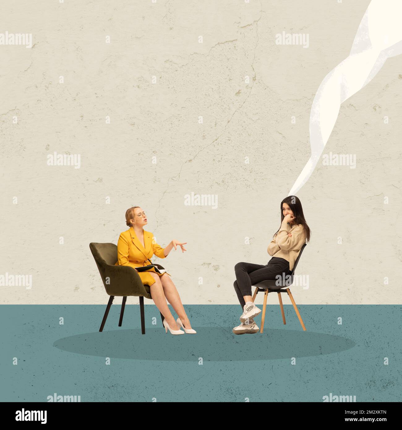 Young woman meeting with professional psychologist to treat depression ...