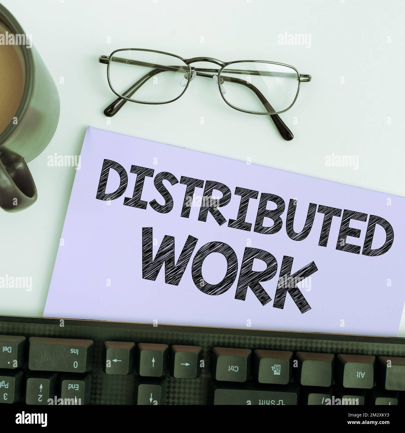 Hand writing sign Distributed Work. Business idea practiced by enterprises using network ...