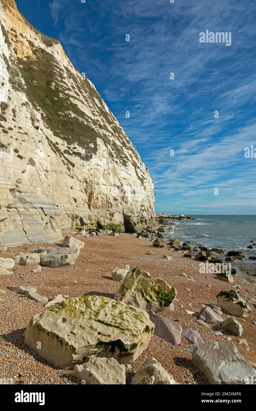 Chalk cliffs, beach, Samphire Hoe country park, Kent, England, United ...