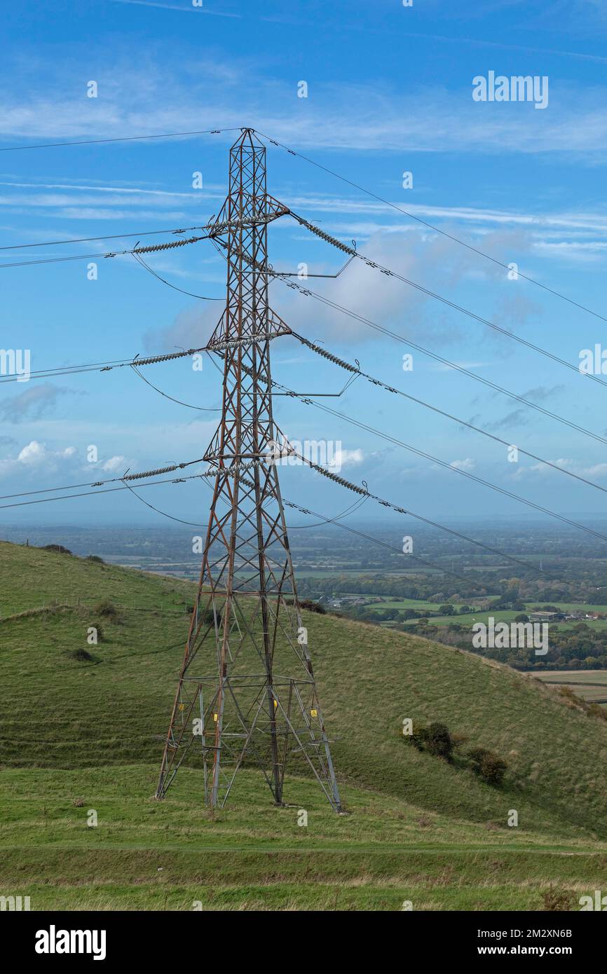 High voltage pylon, South Downs Way near Devil's Dyke, West Sussex ...