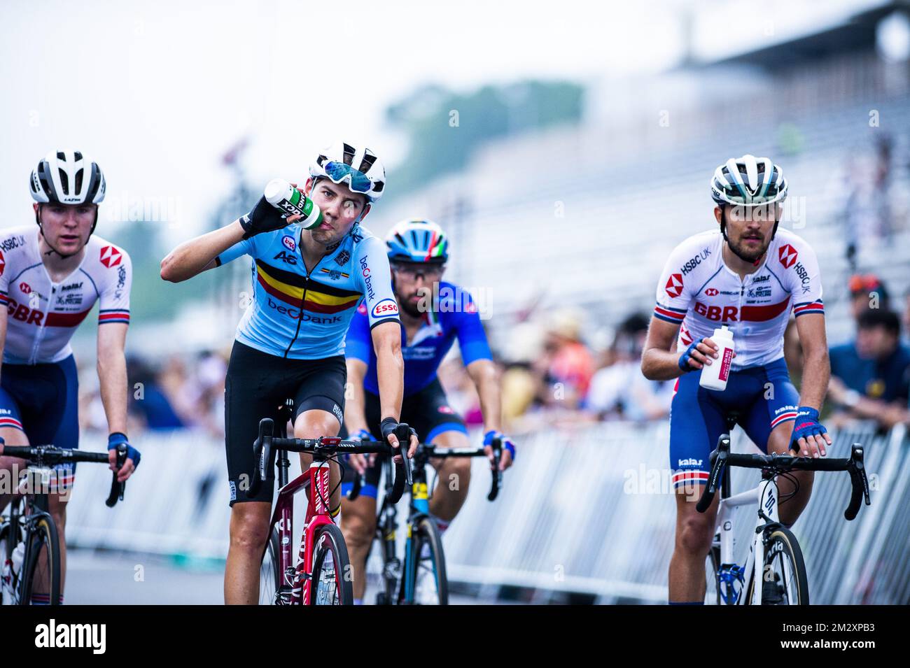 Belgian Steff Cras of Katusha-Alpecin drinks during the 'Ready Steady ...
