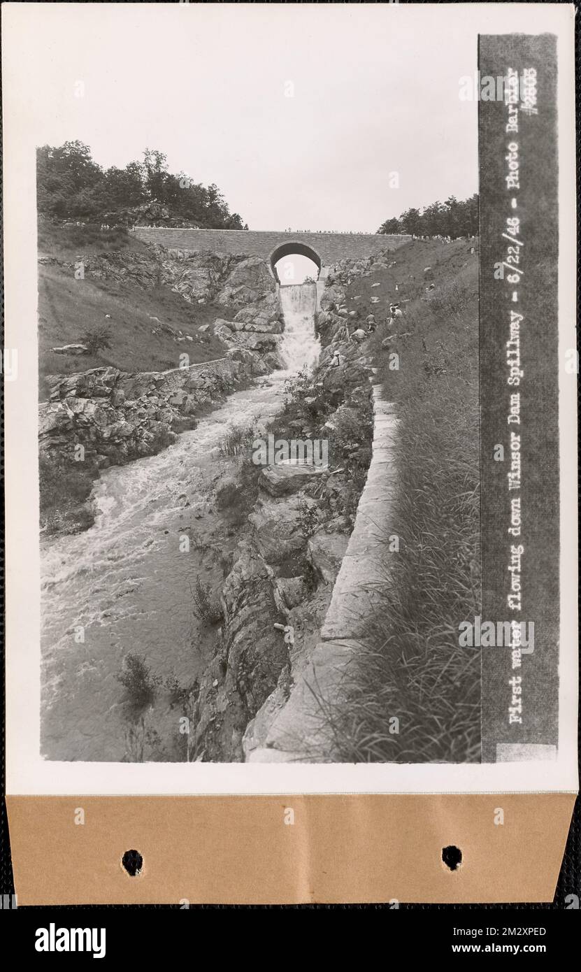 First water flowing down Winsor Dam Spillway, Quabbin Reservoir, Mass ...
