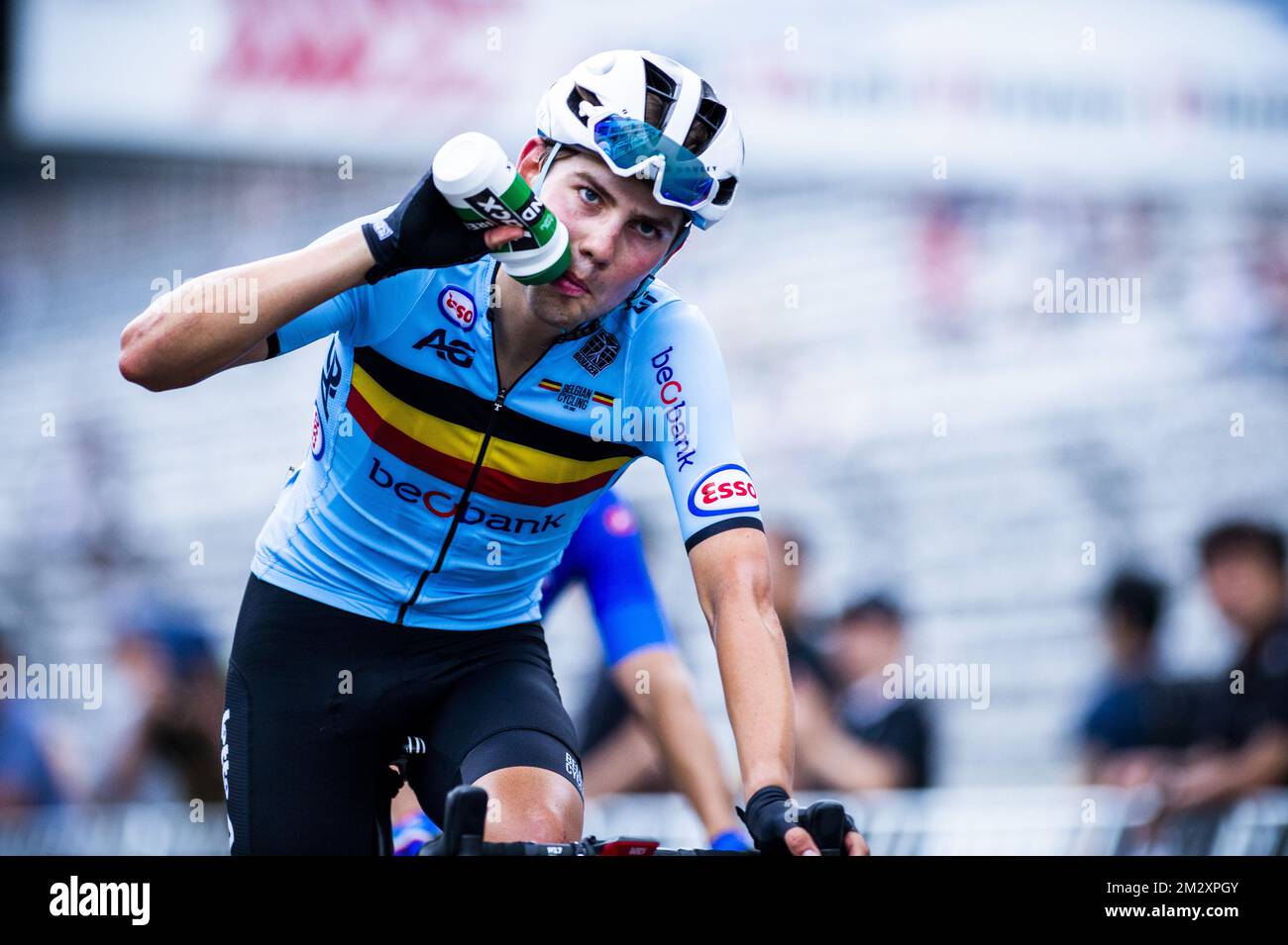 Belgian Steff Cras of Katusha-Alpecin drinks during the 'Ready Steady ...