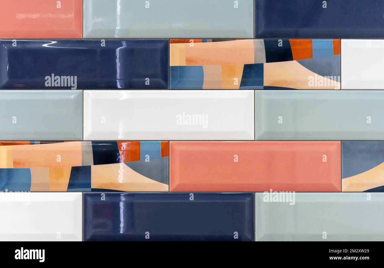 Glossy ceramic tiles with multi-colored patterns Stock Photo - Alamy